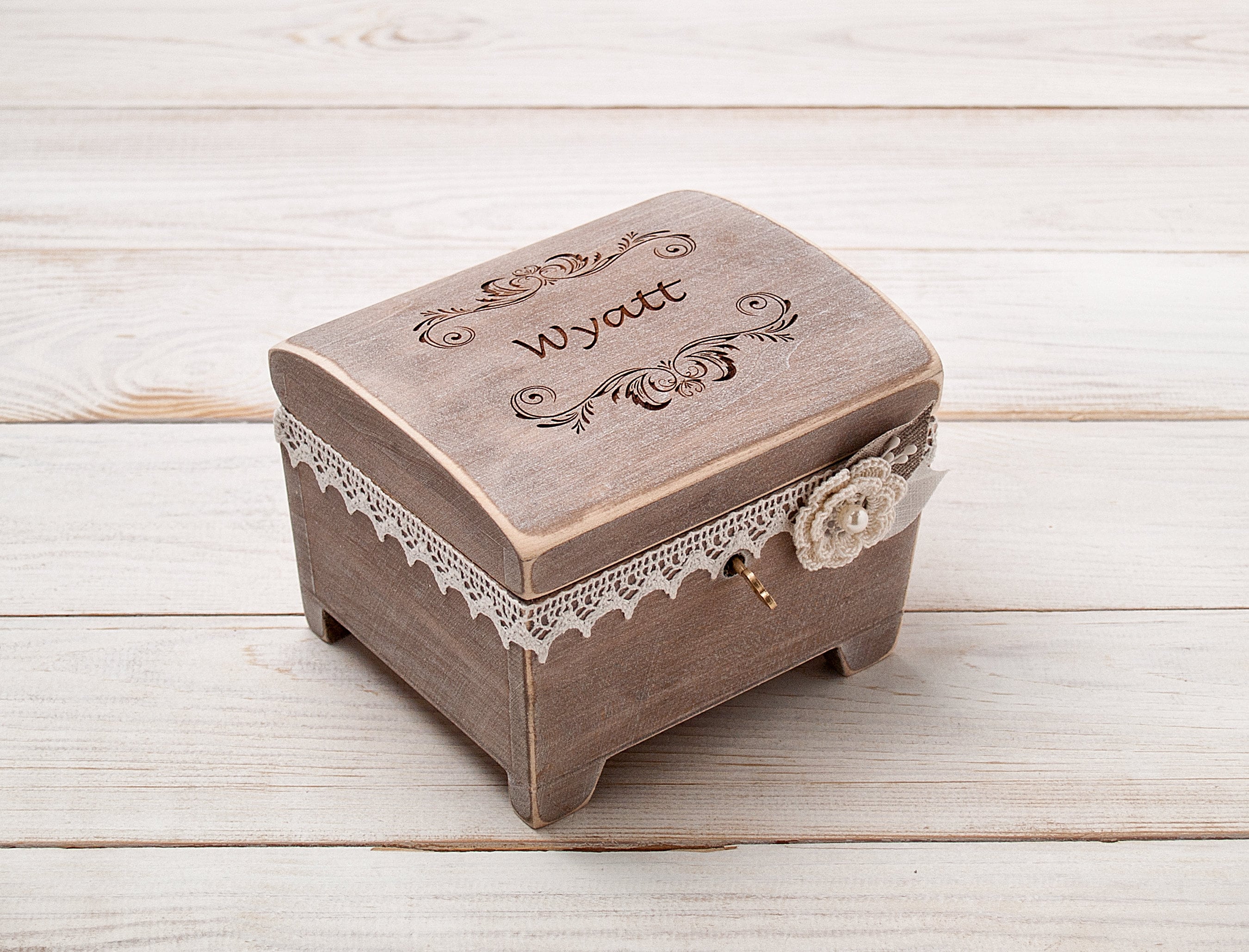 Girls Jewelry Box With Key, Personalized Wooden Jewelry Storage, Baby ...