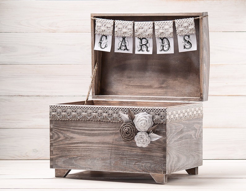 Wedding Card Box Rustic Card Holder With Burlap and Lace Cards - Etsy