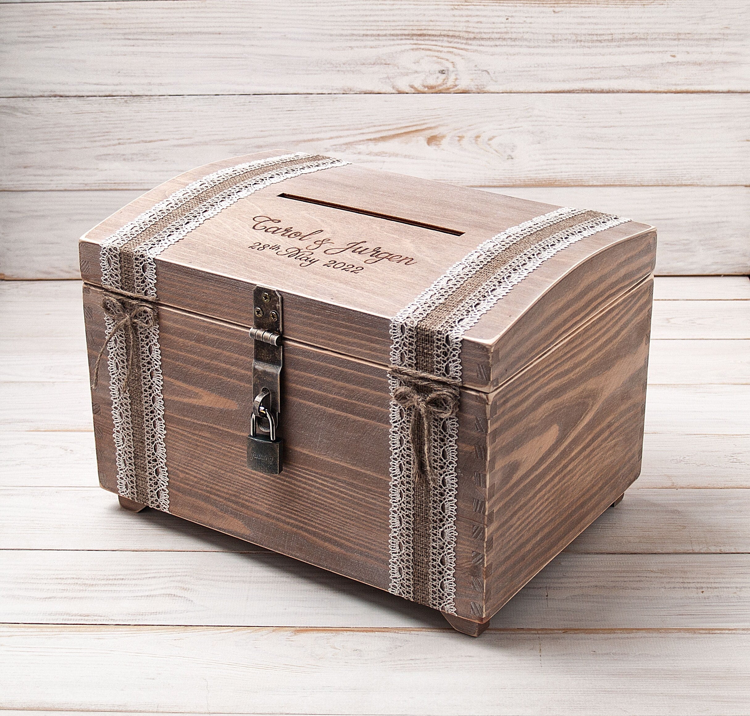 Rustic Wedding Card Chest, Personalized Card Box With Lock and Key ...