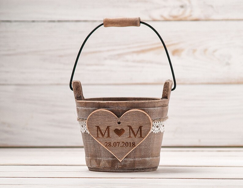 Small Flower Girl Basket Rustic Wedding Wood Bucket for Petals | Etsy