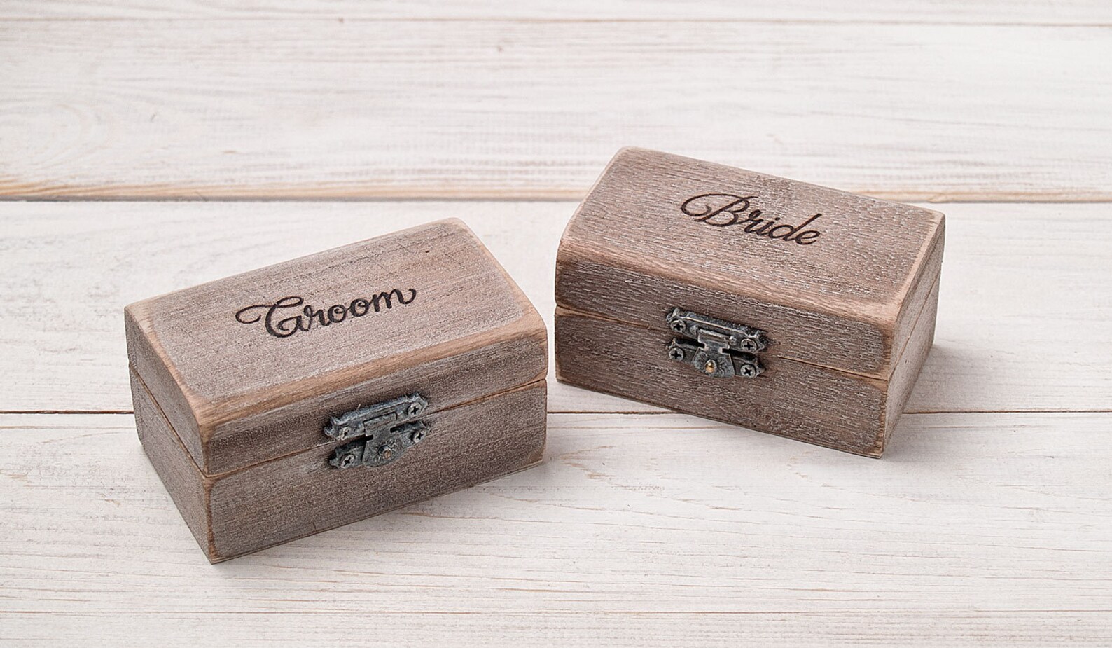 Bride and Groom Ring Boxes Set of 2, Wooden His Hers Wedding Ring ...