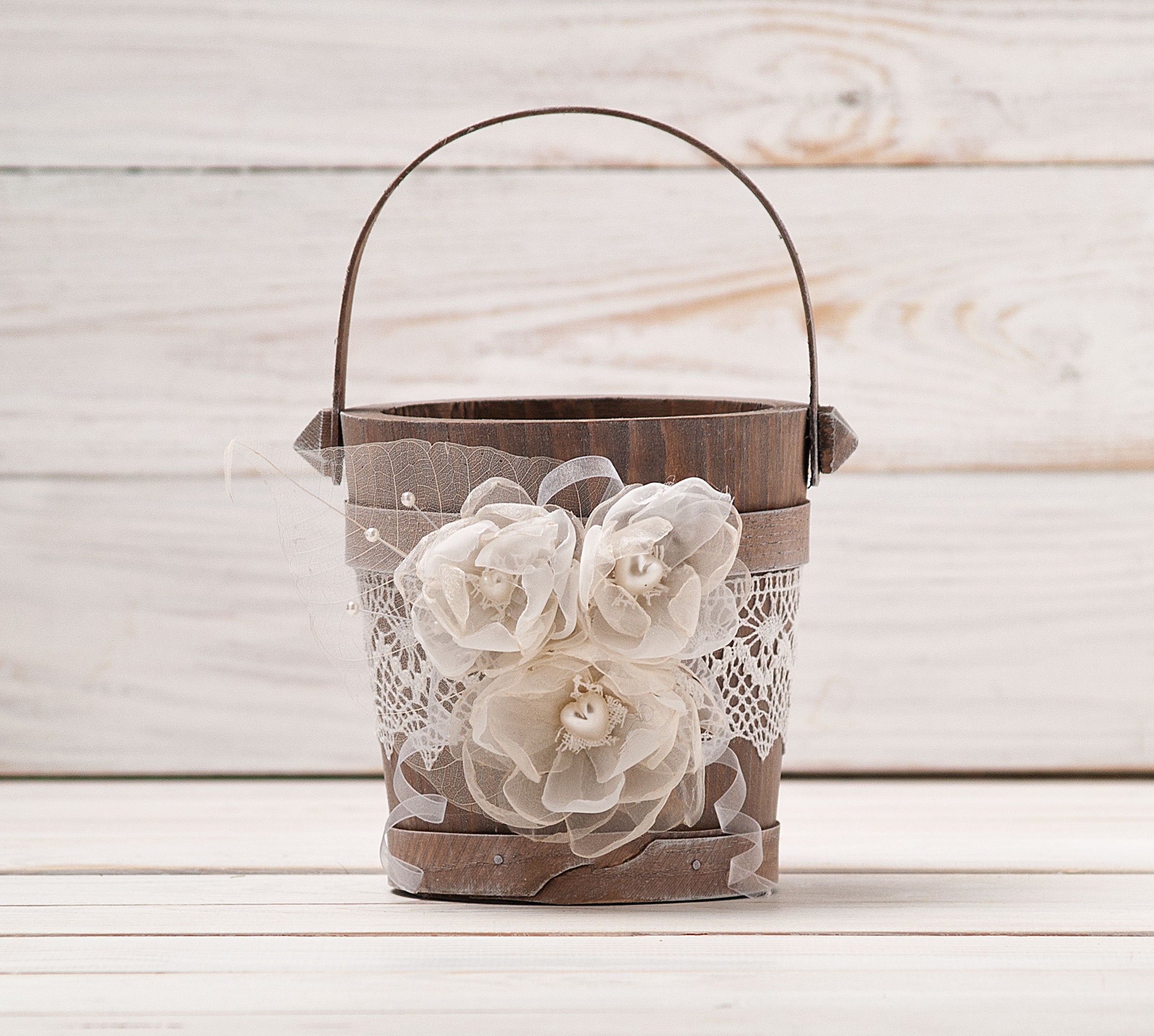 Rustic Flower Girl Basket Wedding Flower Basket Gold Flower - Etsy