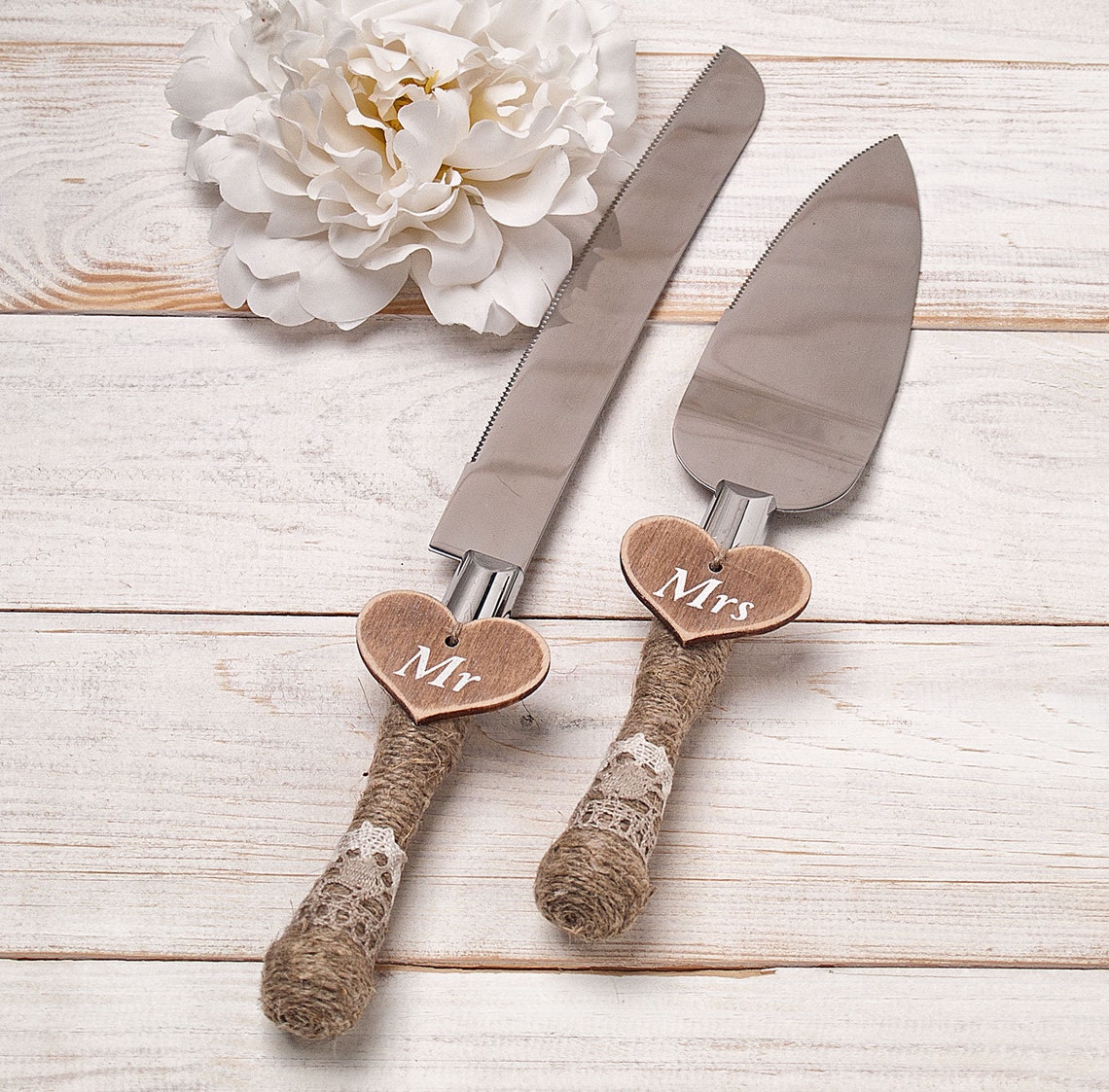 Rustic Wedding Cake Server and Knife Cake Serving Set Cake - Etsy