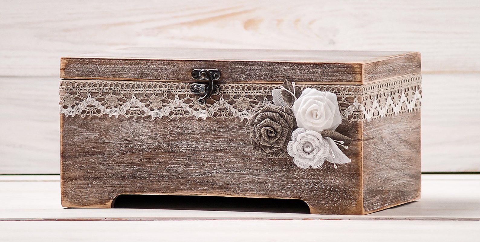 Rustic Wedding Card Box Holder With Burlap and Lace Cards Banner ...