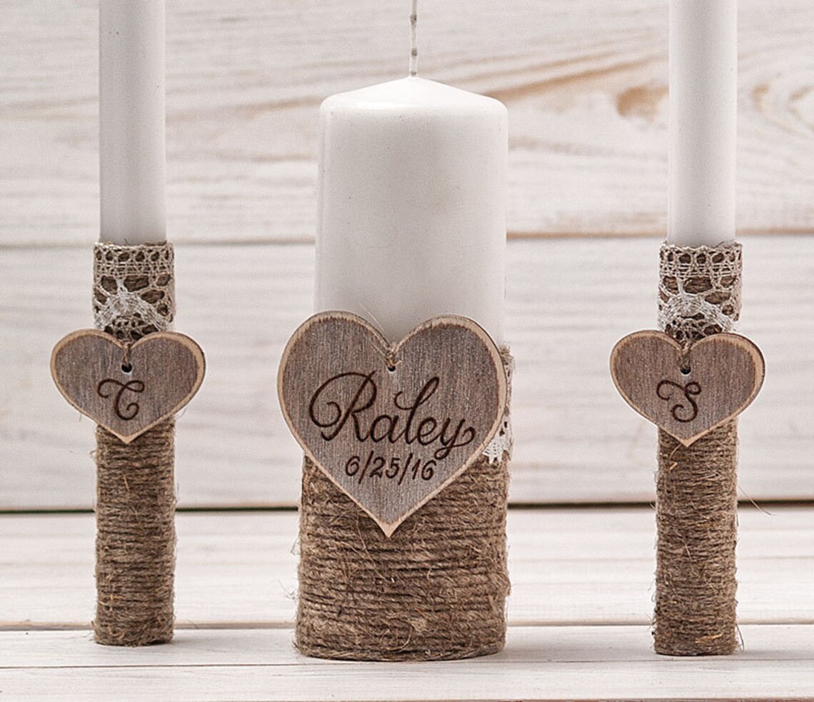 Wedding Unity Candle Set Rustic Unity Candle Church Ceremony - Etsy UK