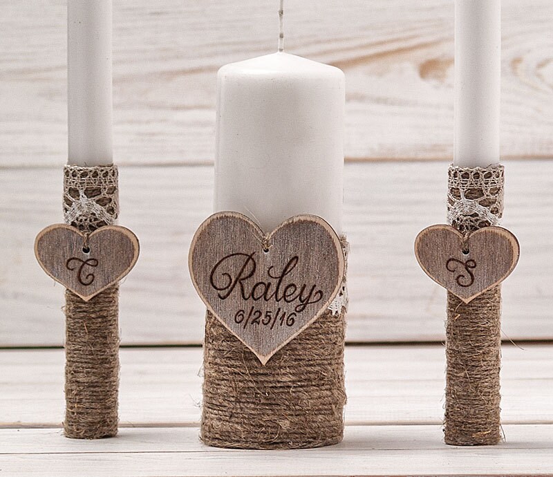 Wedding Unity Candle Set Rustic Unity Candle Church Ceremony Set ...