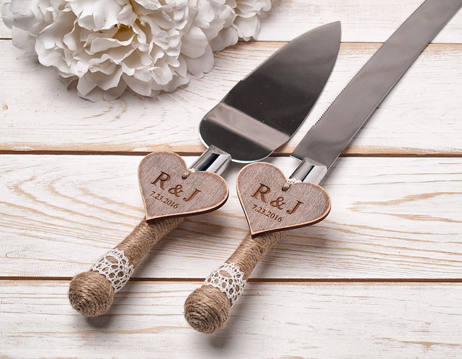 Wedding Cake Server and Knife Set Rustic Wedding Cake Serving | Etsy