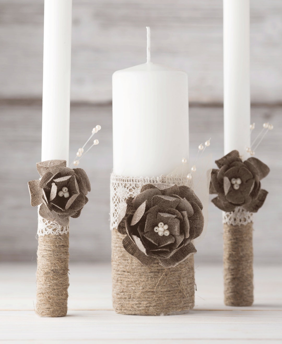 Unity Candle Set for Wedding Ceremony, Rustic Candle Centerpieces ...