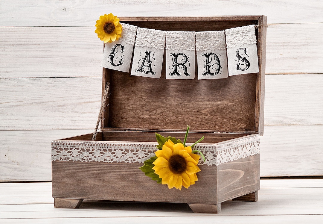Small Sunflower Cards Box, Rustic Wedding Card Box, Advice Wishes Box ...