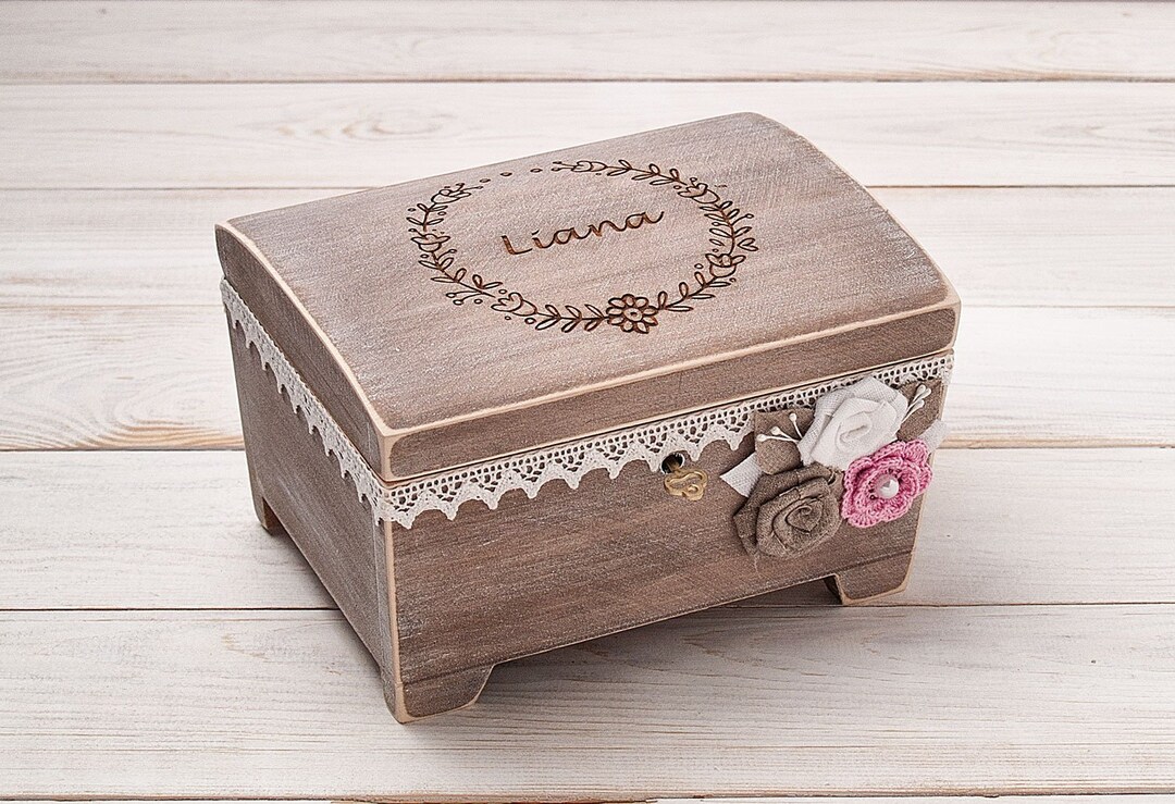 Girls Jewelry Box Baby Memory Box With Key Custom Keepsake - Etsy