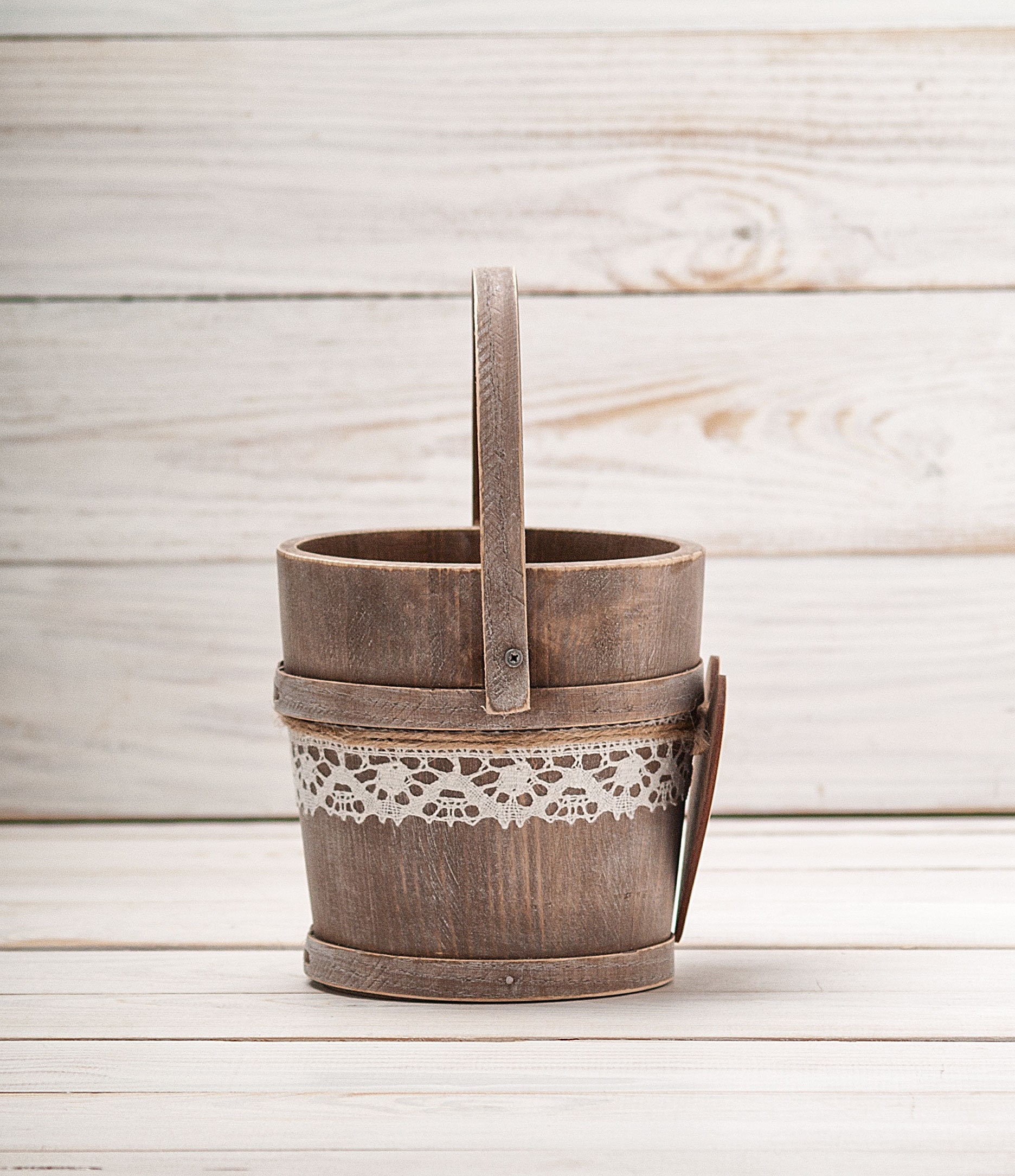 Small Flower Girl Basket Rustic Wedding Wood Bucket for Petals | Etsy