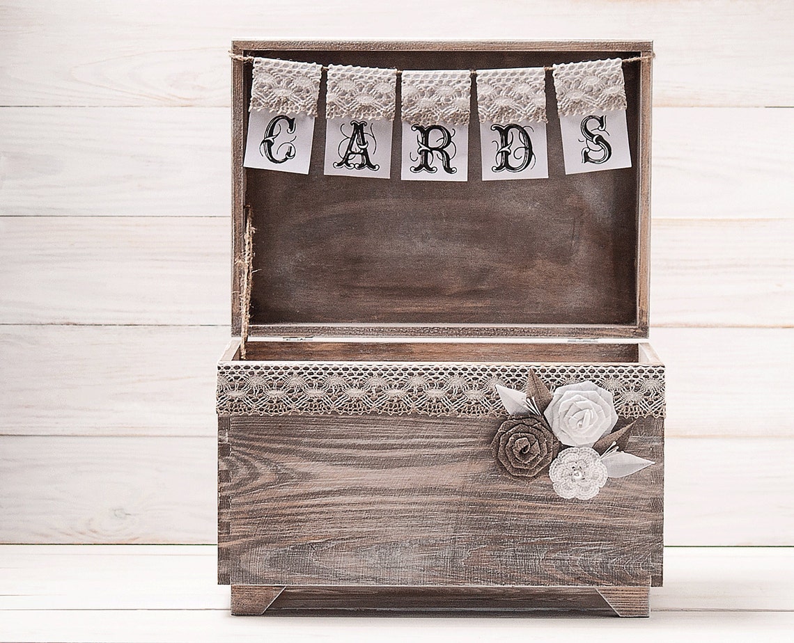 Wedding Card Box Rustic Card Holder With Burlap and Lace Cards | Etsy