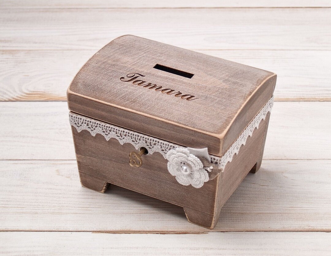 Personalized Money Box With Key, Baby Memory Box, Wooden Saving Bank ...