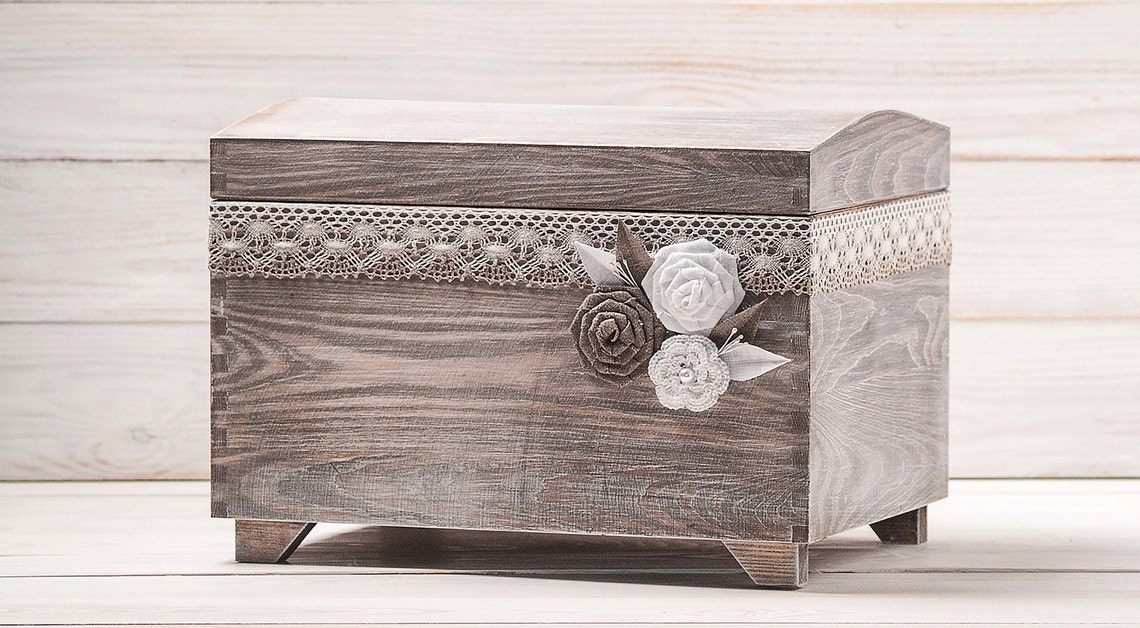 Wedding Card Box Rustic Card Holder With Burlap and Lace Cards | Etsy