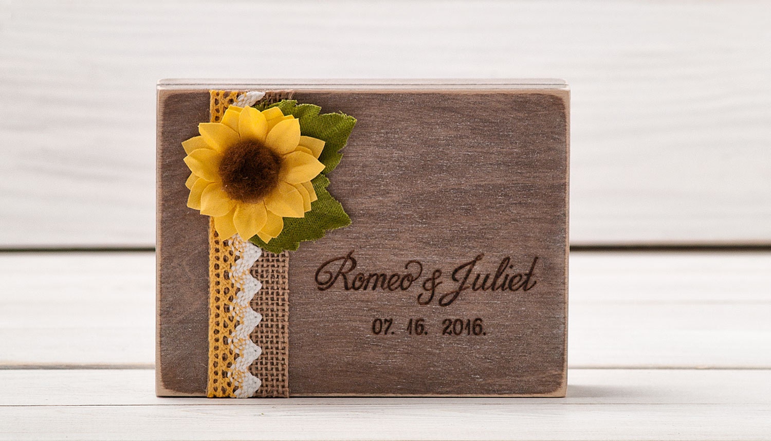 Sunflower Rustic Ring Bearer Box Wedding Ring Box for Country - Etsy