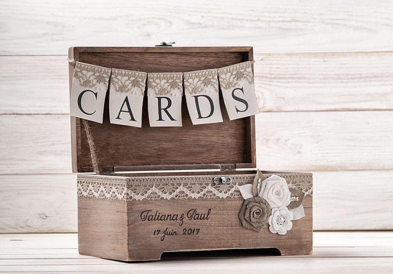Rustic Wedding Card Box Holder With Burlap and Lace Cards - Etsy