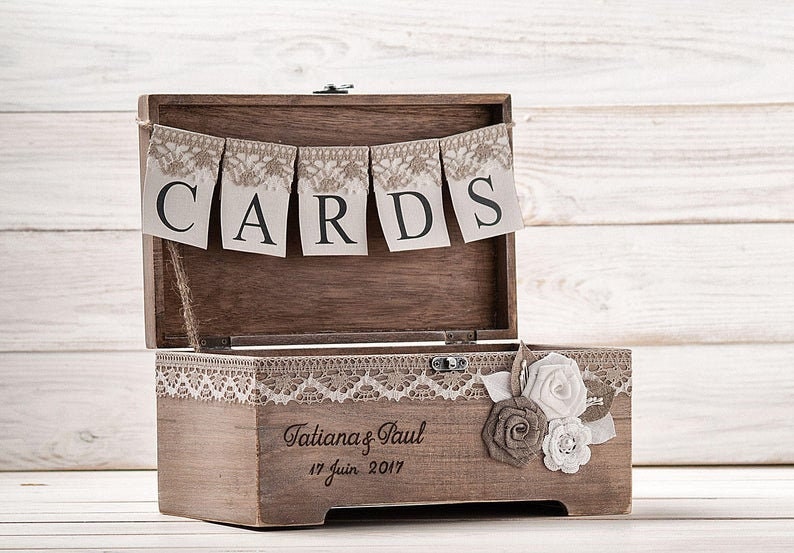 Rustic Wedding Card Box Holder With Burlap and Lace Cards Banner ...
