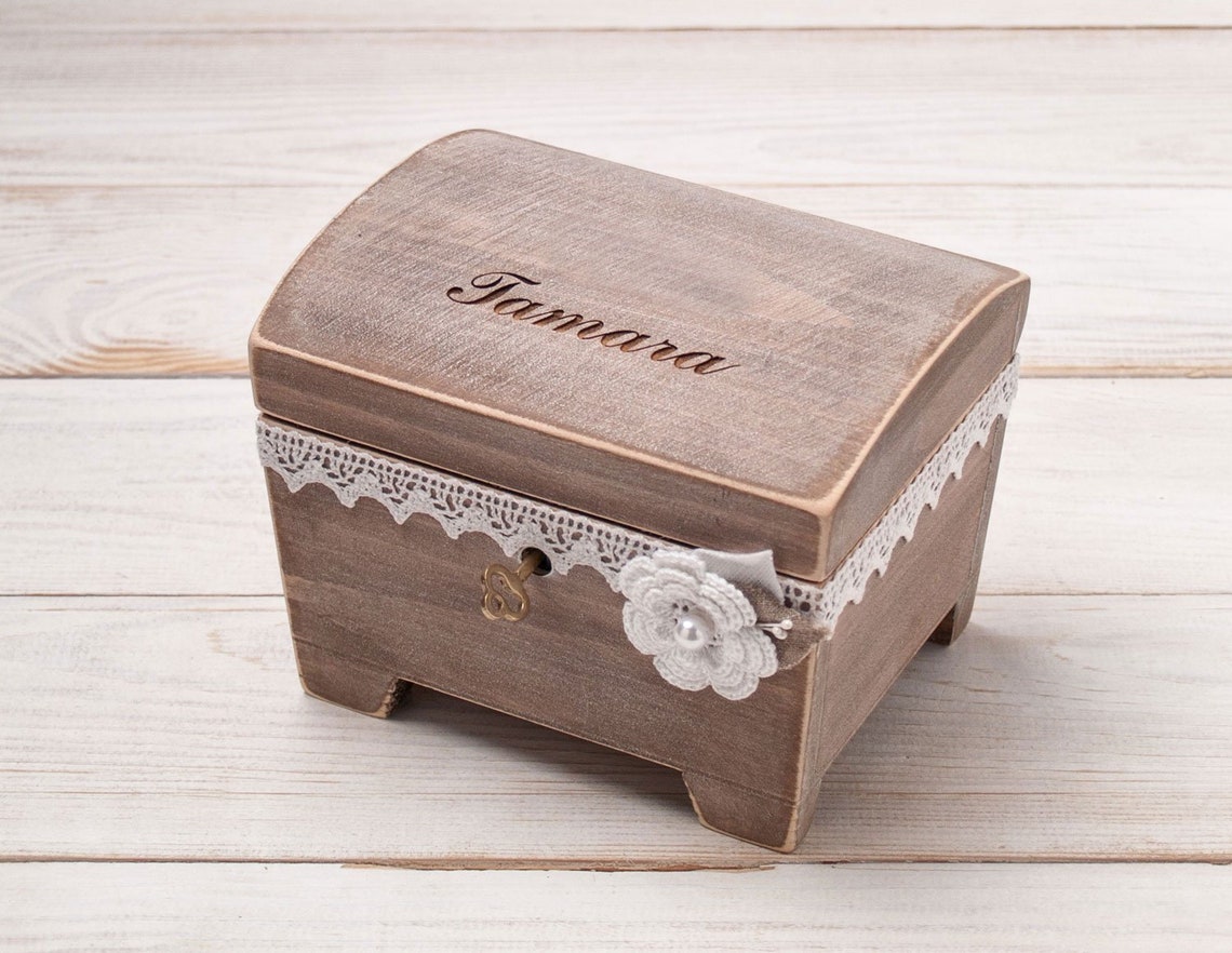 Girls Jewelry Box With Key, Personalized Wooden Jewelry Storage, Baby ...