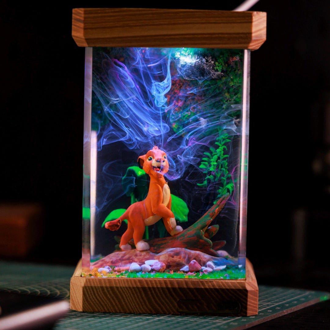 Lion King Resin Lamp Resin Epoxy Diorama Lamp, Handmade LED Night Light ...