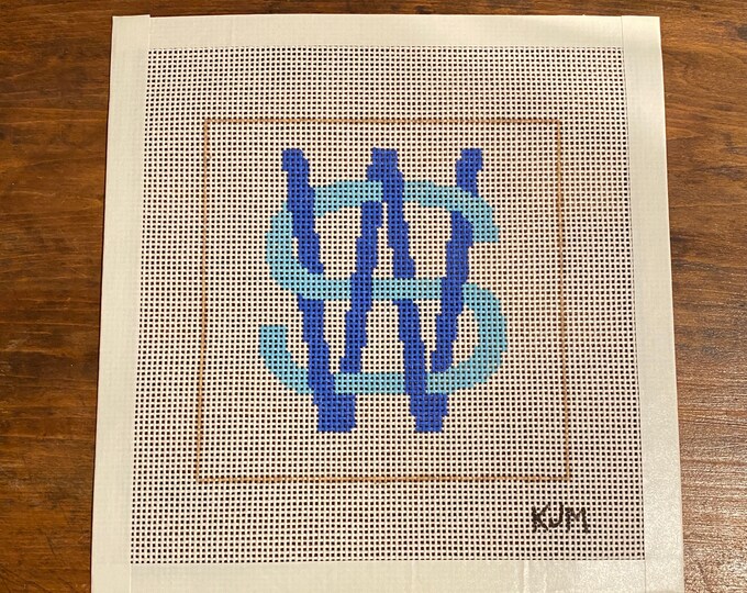 Hand Painted Two Letter Block Monogram Needlepoint Canvas for Ornament ...