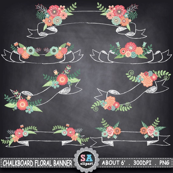 Chalkboard Banner Clipart WEDDING FLORAL BANNER | Etsy