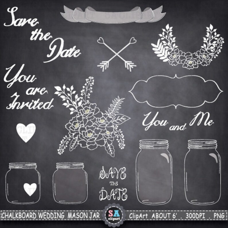Chalkboard Mason jar Clipart WEDDING MASON JAR | Etsy