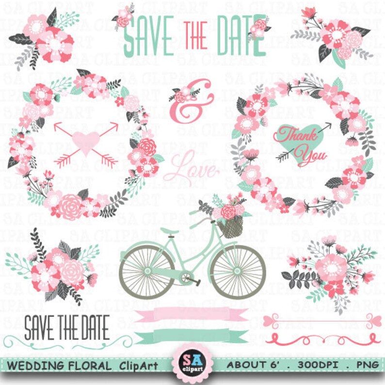 Wedding Clipart WEDDING FLORAL Vintage | Etsy