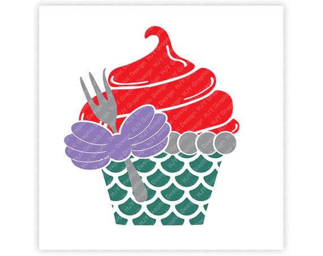 Ariel, Mermaid, Fork, Cupcake, Birthday, Digital, Download, Tshirt, Cut ...