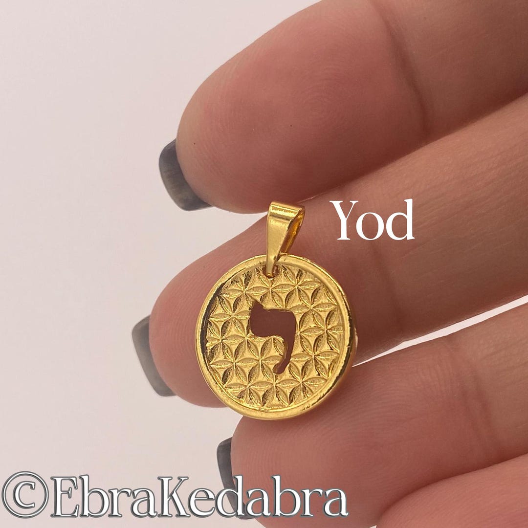 Hebrew 'yod' Pendant | 18K Gold-dipped Sacred Jewelry | Flower of Life ...