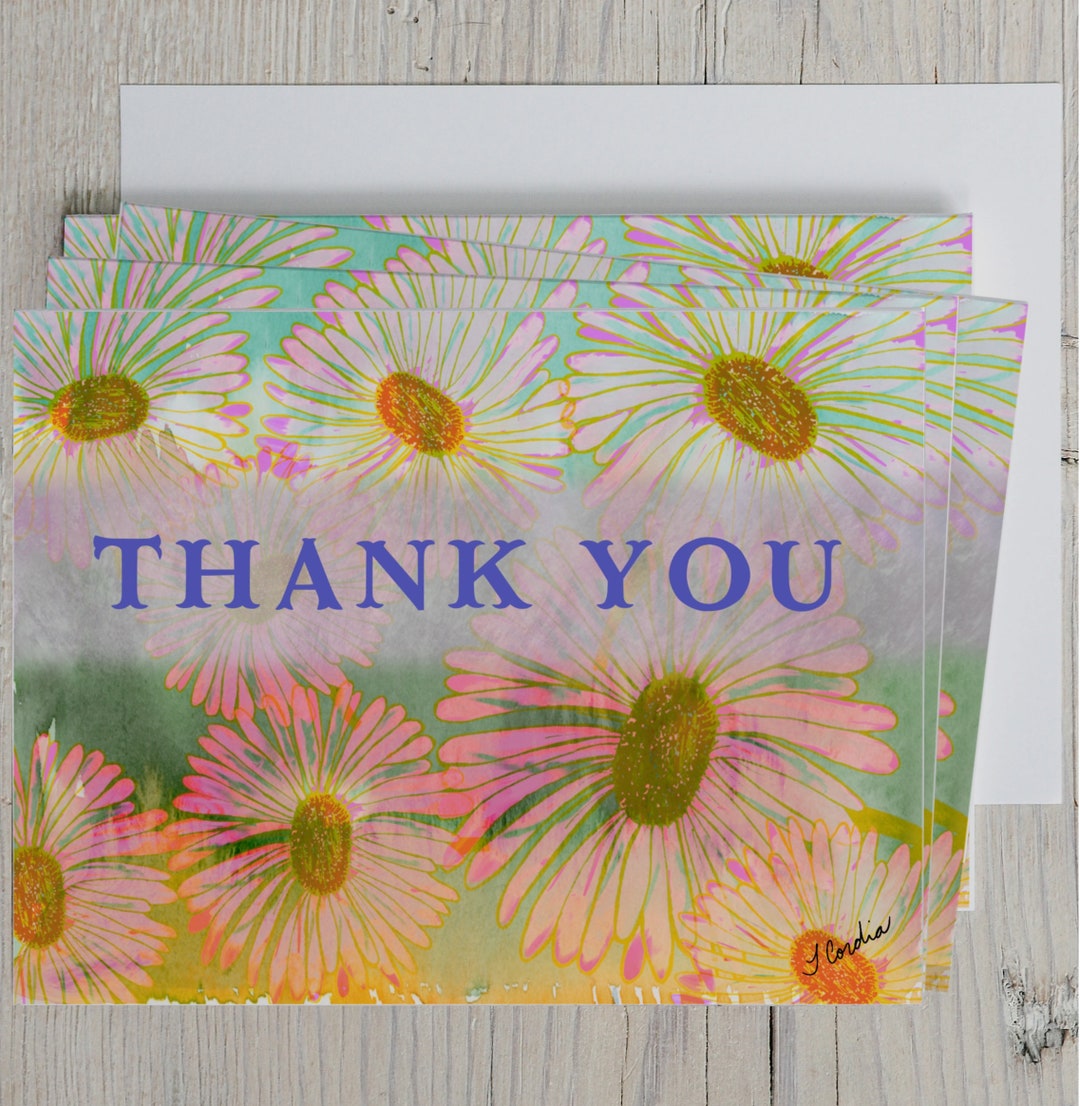 Floral Thank You Cards: Gerber Daisies, Pink & Purple - Set of 4 - Etsy