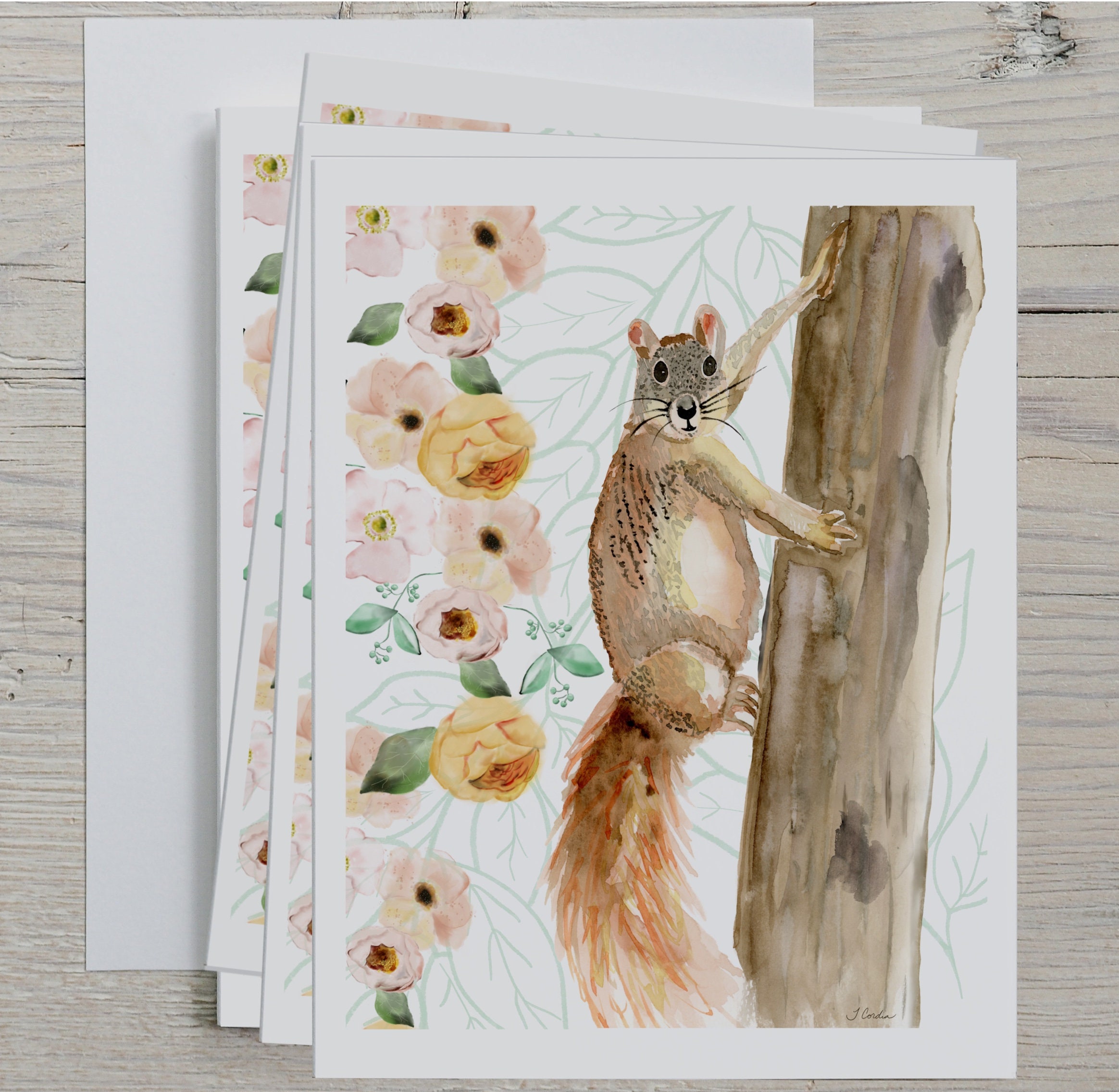 Watercolor Squirrel Note Cards Cute Animal Floral Card Set - Etsy