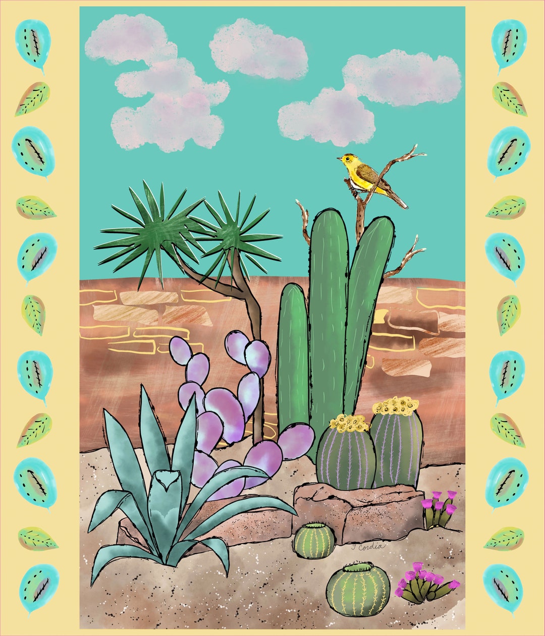 Cactus Garden Fabric Panel, 18" X 21" Arizona Desert Panel for Sewing ...