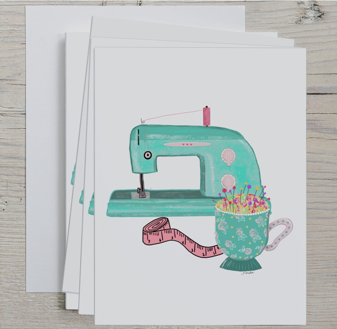 Sewing Note Cards, Set of 4 Note Cards, With Envelopes, Vintage Sewing ...
