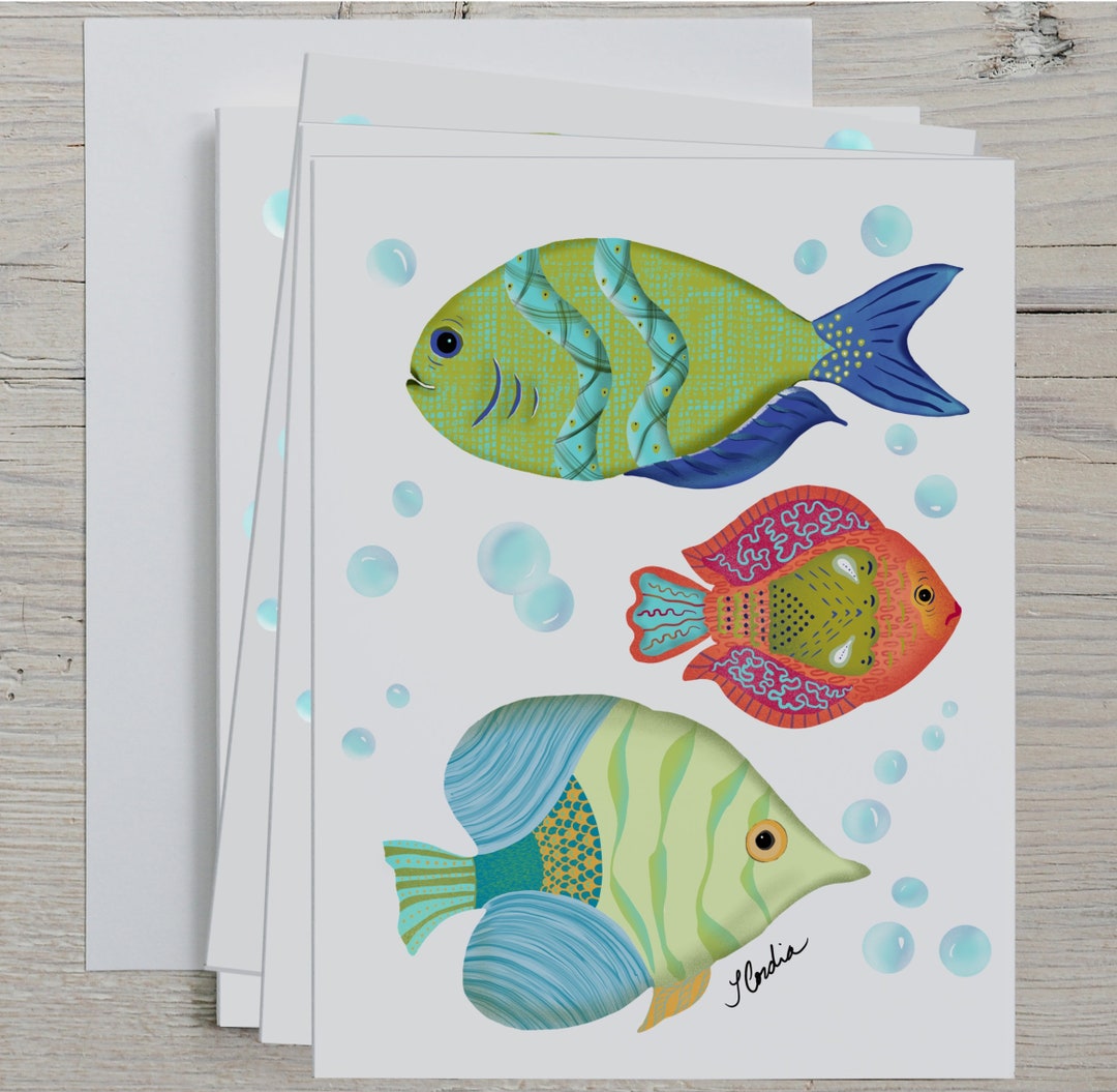 Tropical Fish Note Cards: Colorful Blank Cards, Set of 4 - Etsy