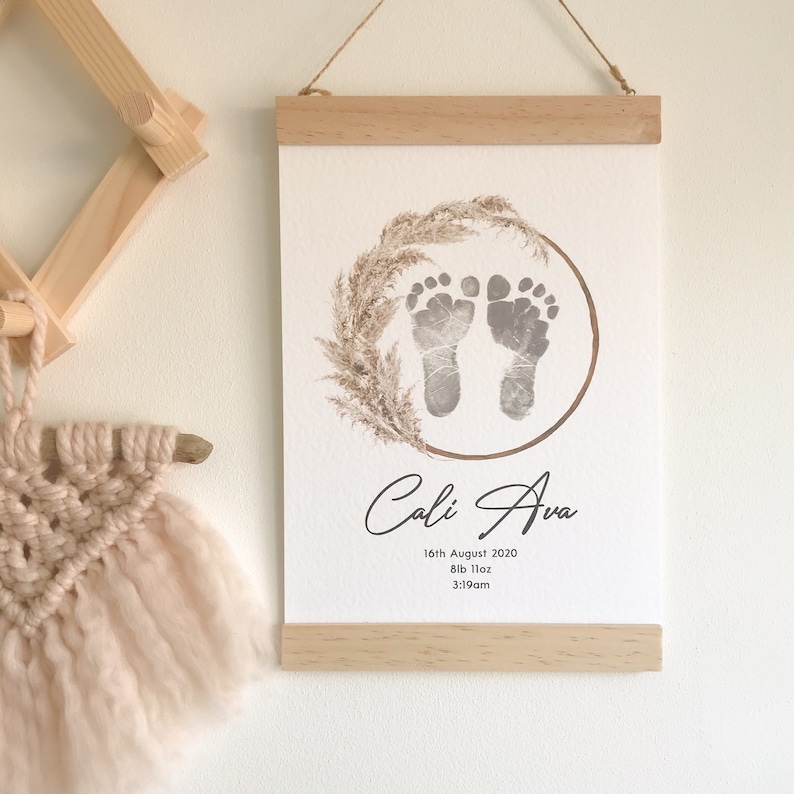 Boho Pampas Grass Baby Footprint Kit - Personalised, New Baby Keepsake ...