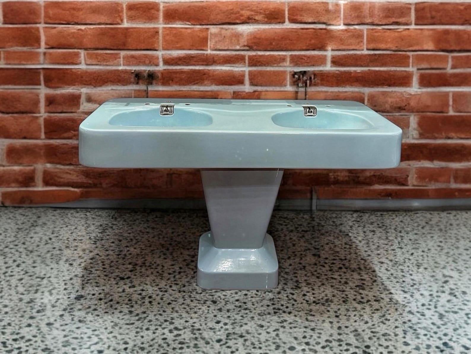Rare Powder Blue Double Mid-century Wash Basin With Pedestal | 1950s ...