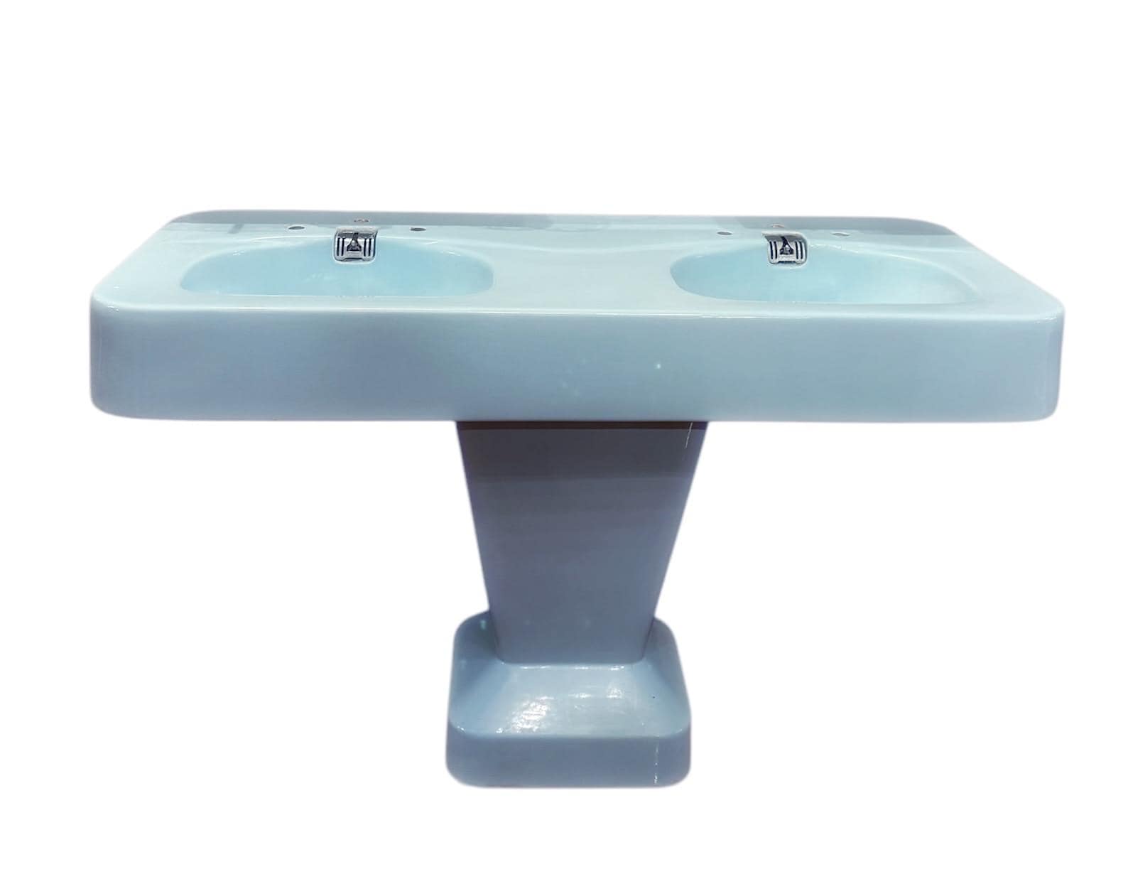 Rare Powder Blue Double Mid-century Wash Basin With Pedestal | 1950s ...