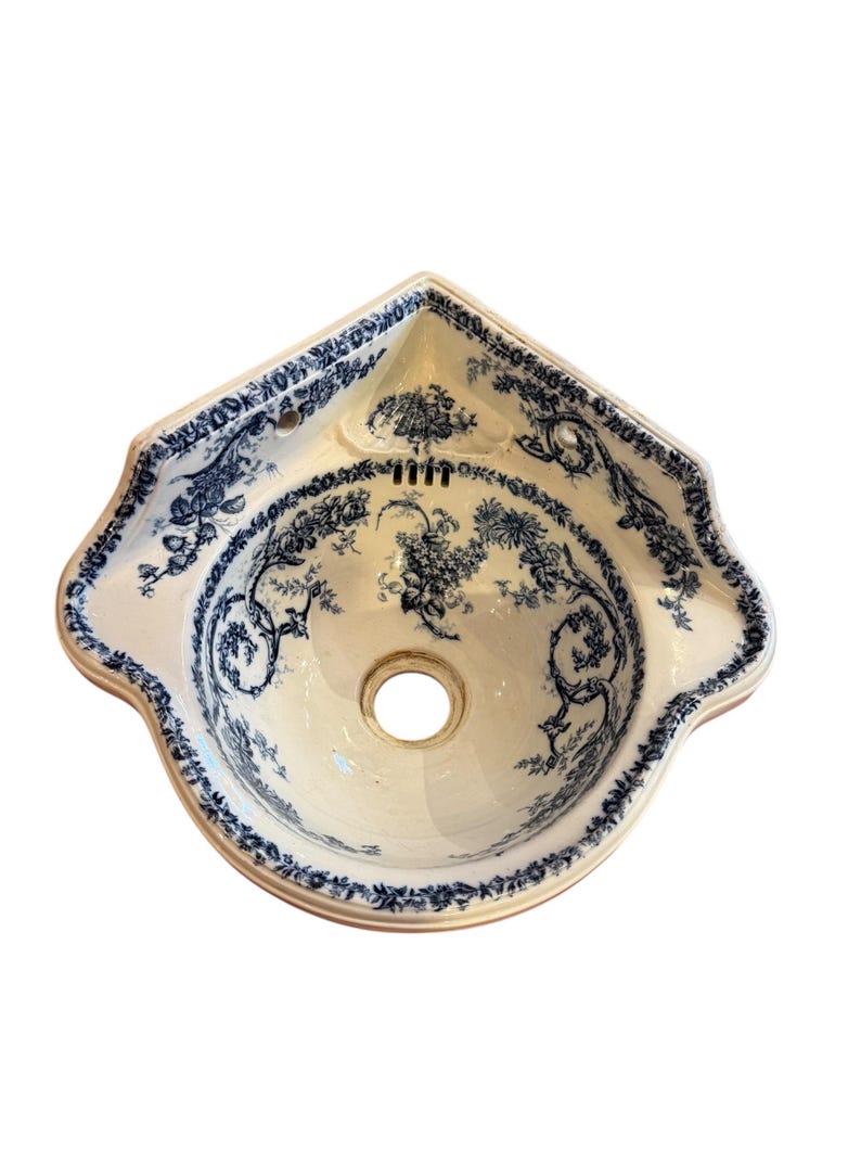 Antique Corner Wash Basin With Blue Floral Decor, 19th Century Corner ...