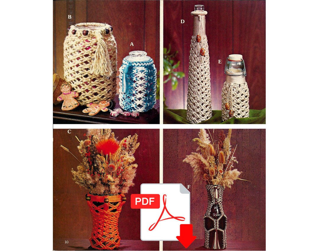 Macrame Vase Covers Jars Pattern Vintage - Digital Download in PDF ...