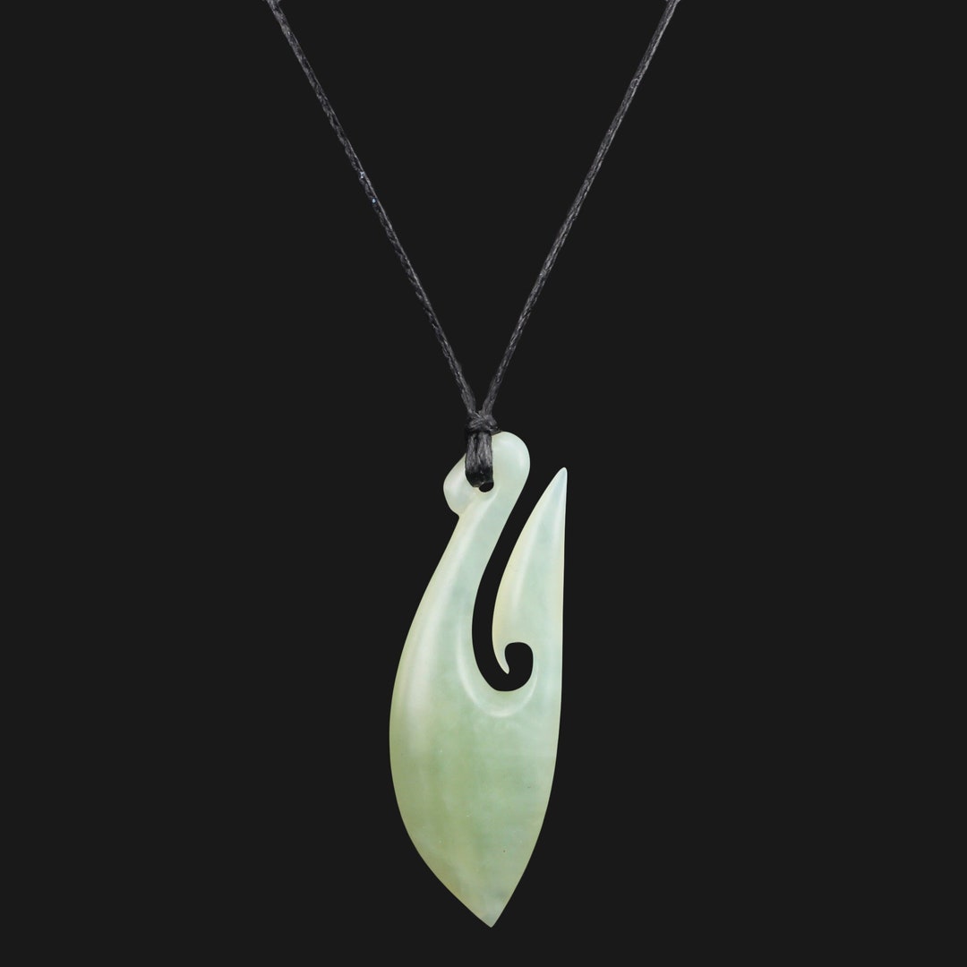 Hand-carved New Zealand Maori Style Light Green Jade Fishhook Pendant ...