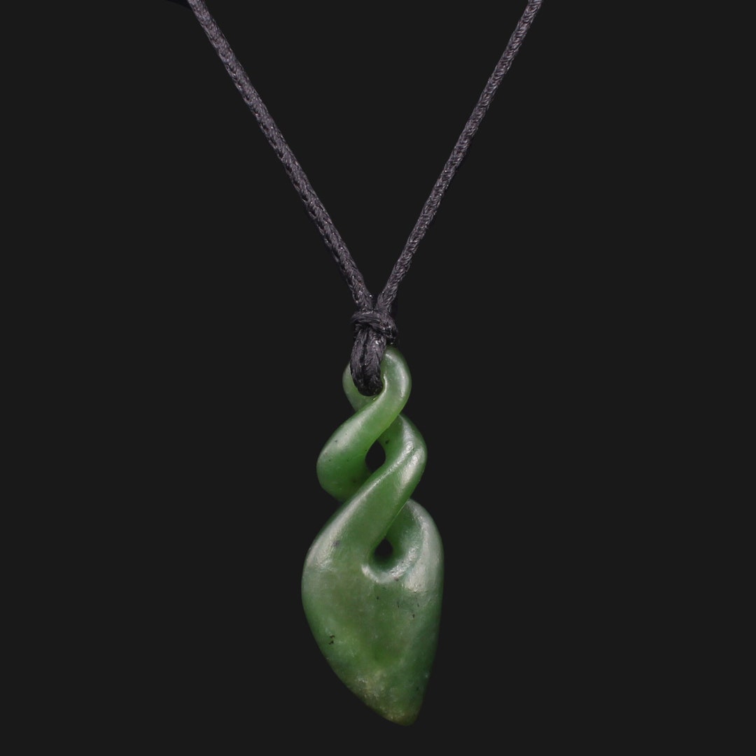 Handcrafted Maori Style Double Twisted Necklace With Green Jade Pendant ...