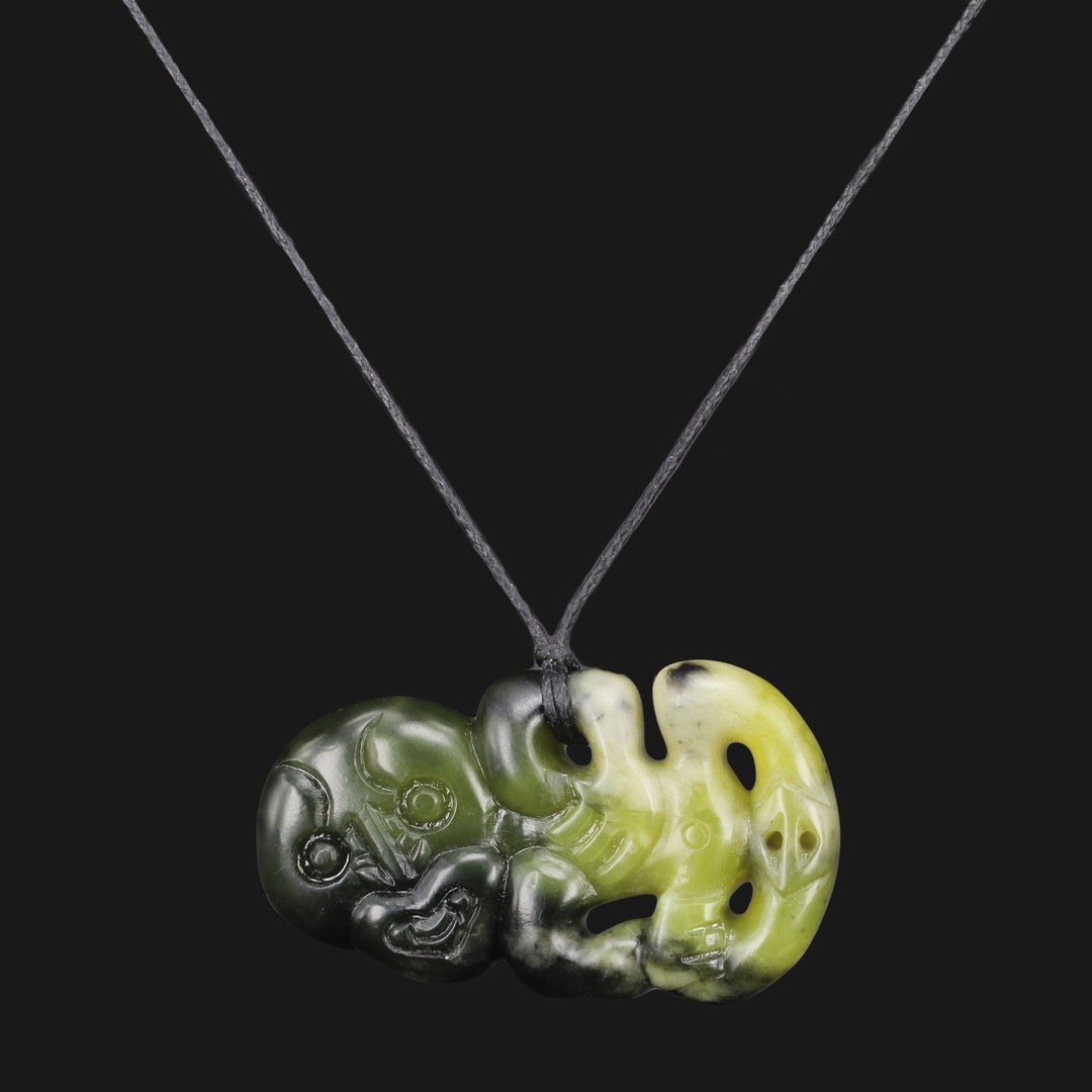 Hand Carved Hei Tiki Jade Pendant Necklace Symbol of Protection and ...