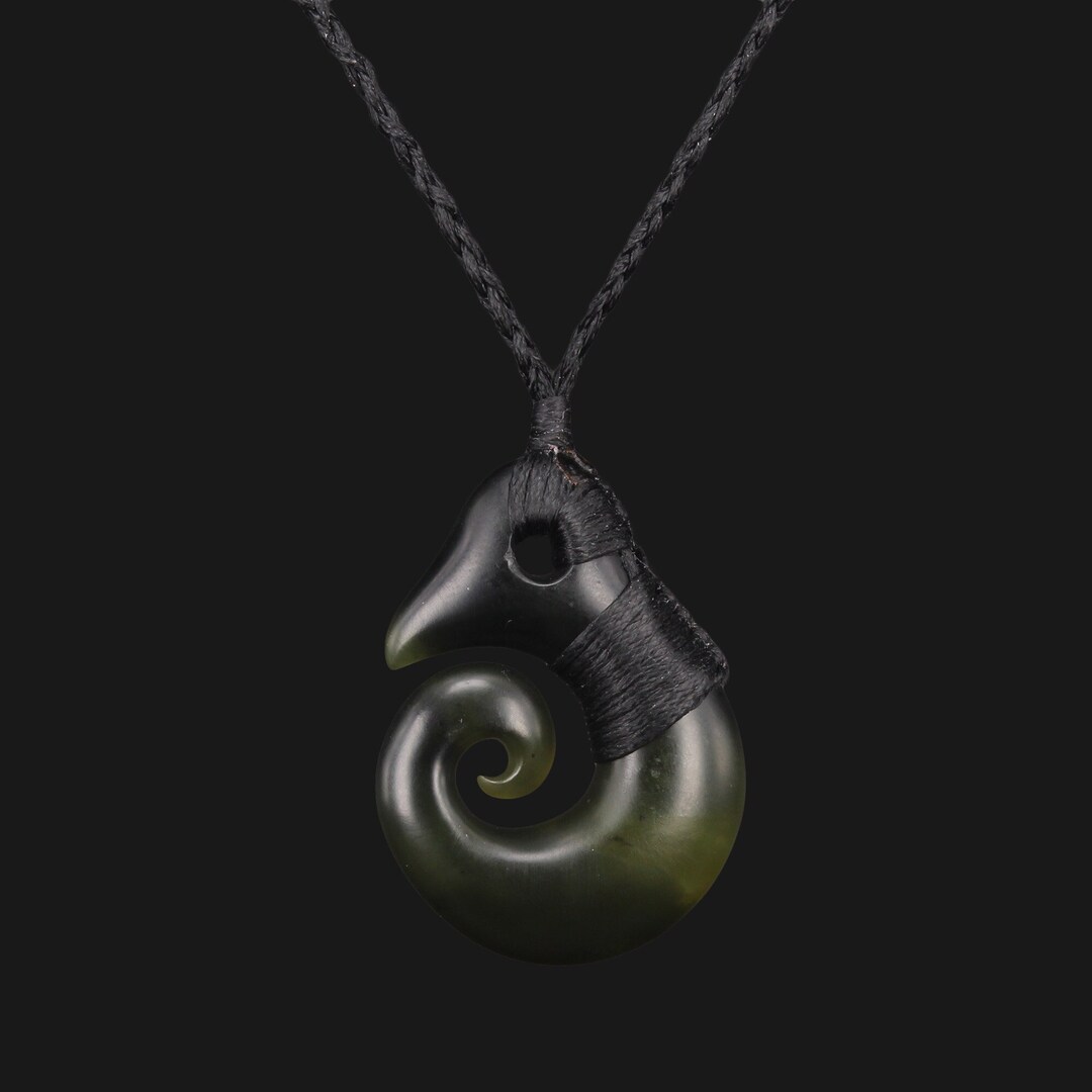 Maori Tradition Koru Spiral Necklace Hand Carved Green Flower Jade With ...