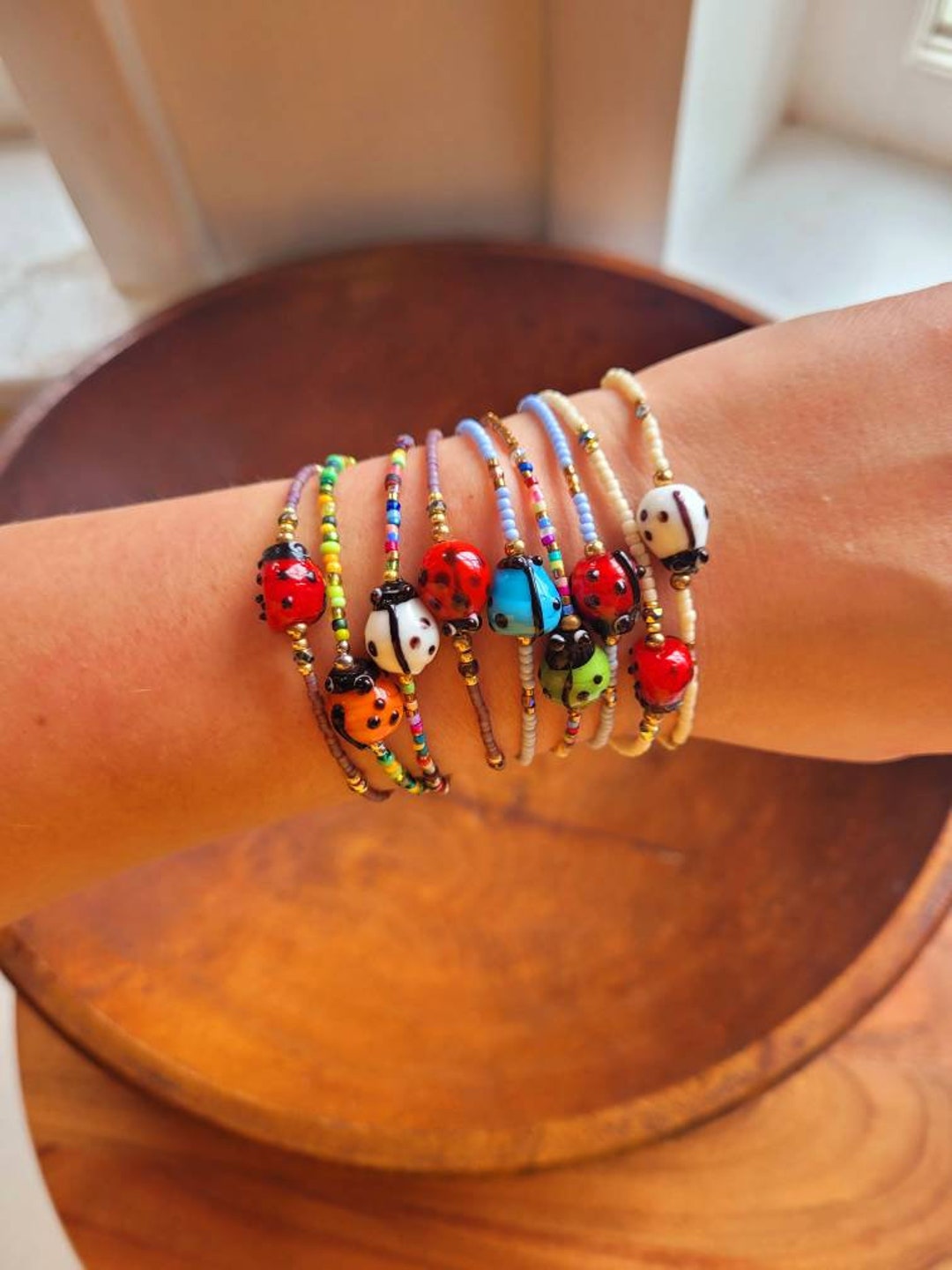 Ladybug Beaded Seed Bead Bracelets, Color Variations Available ...