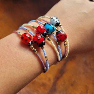 Ladybug Beaded Seed Bead Bracelets, Color Variations Available ...
