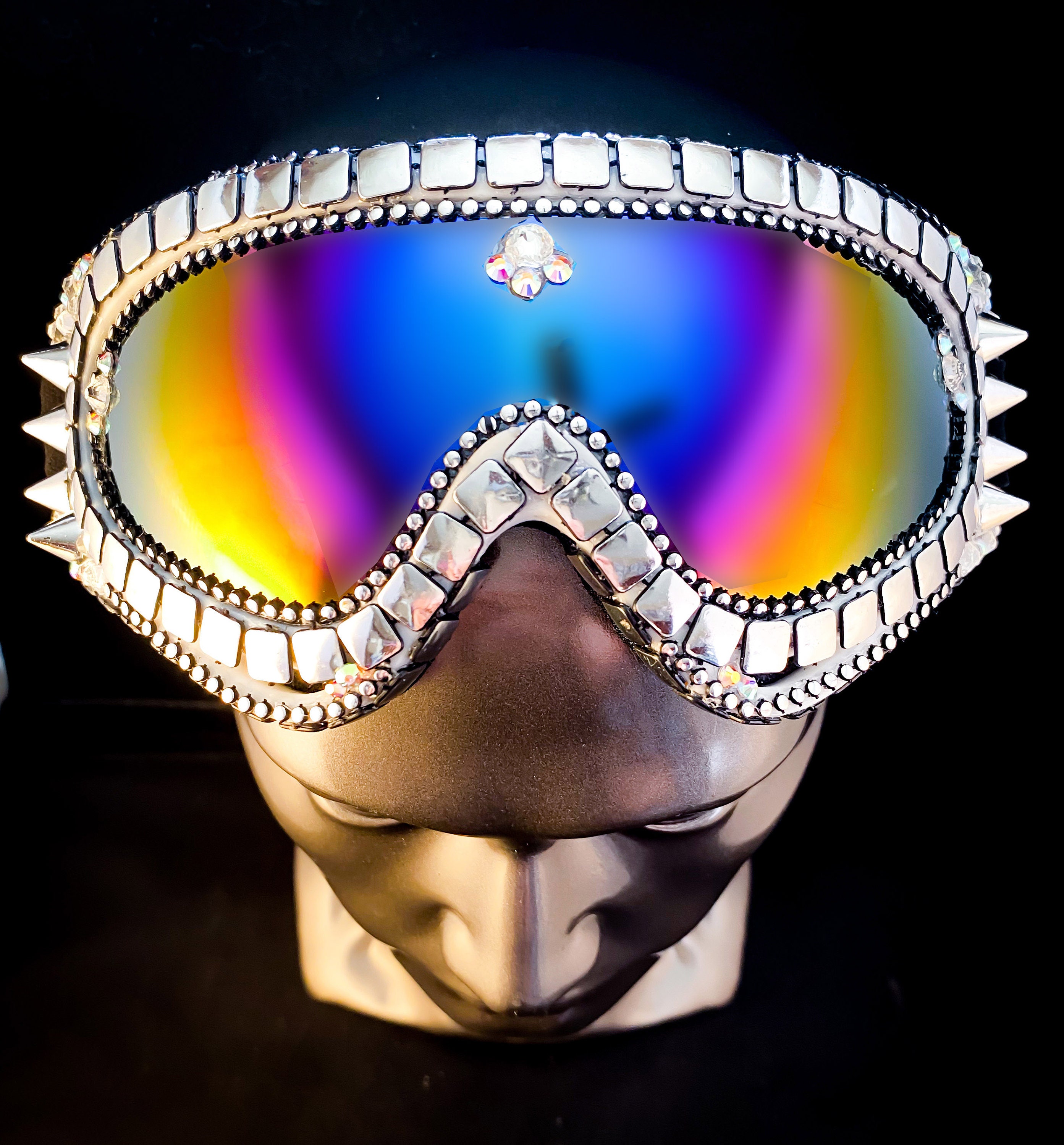 Made to Order Playa Goggles, White Lightning, Rhinestone Goggles, Music ...