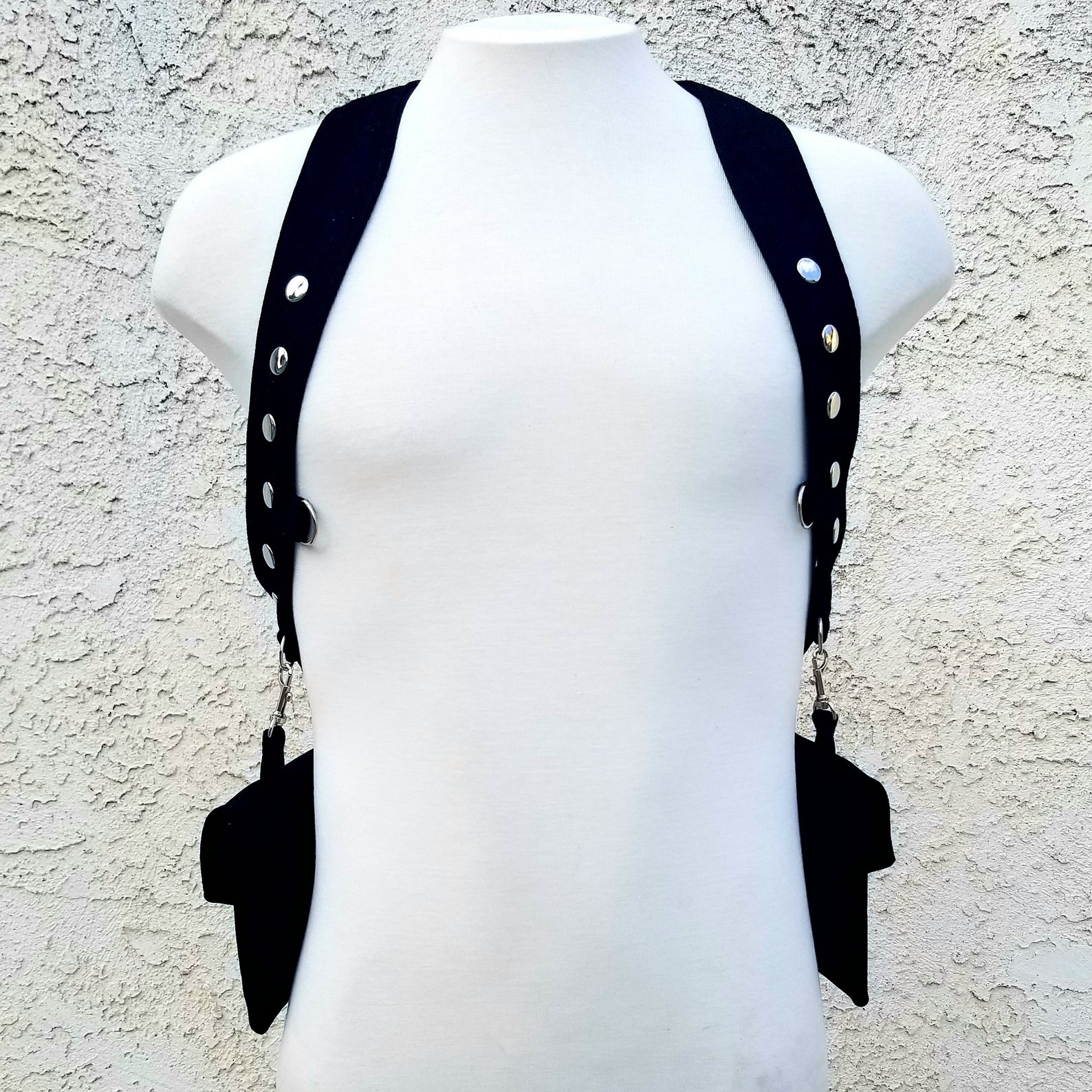 Men's Black Denim Utility Shoulder Holster W/ Detachable Pouches ...