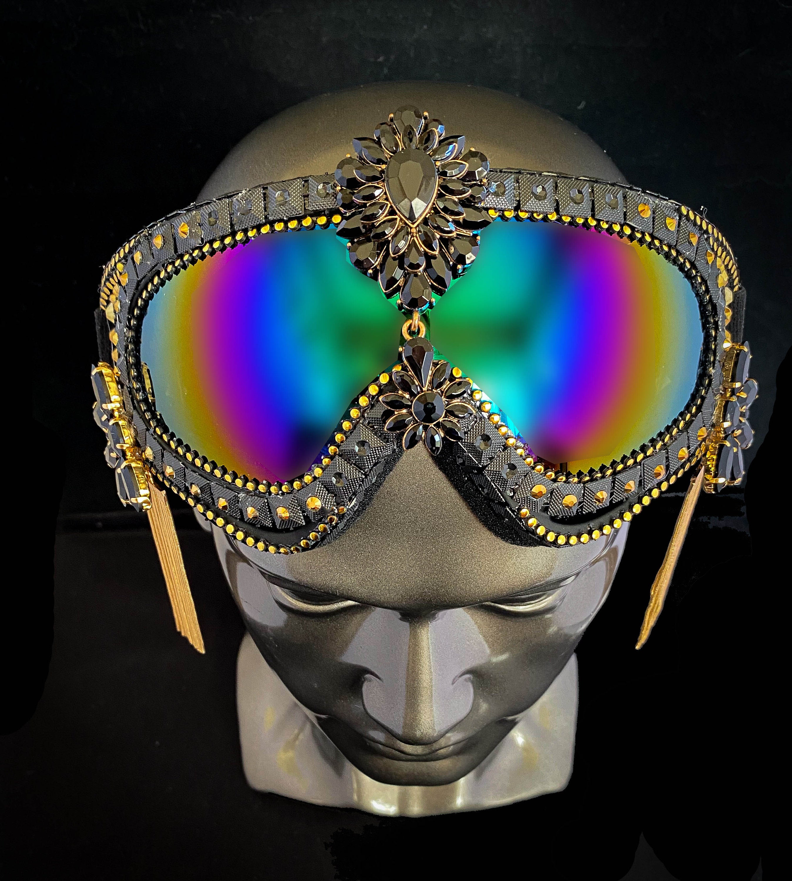 Playa Goggles Black Gold Dust Goggles Rhinestone Goggles - Etsy