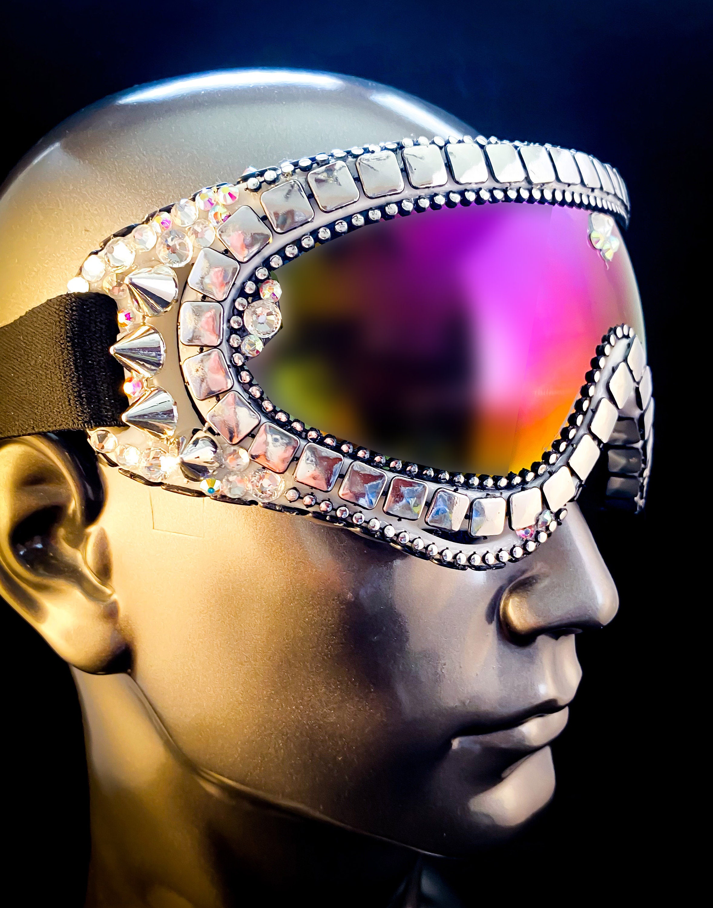 Made to Order Playa Goggles, White Lightning, Rhinestone Goggles, Music ...