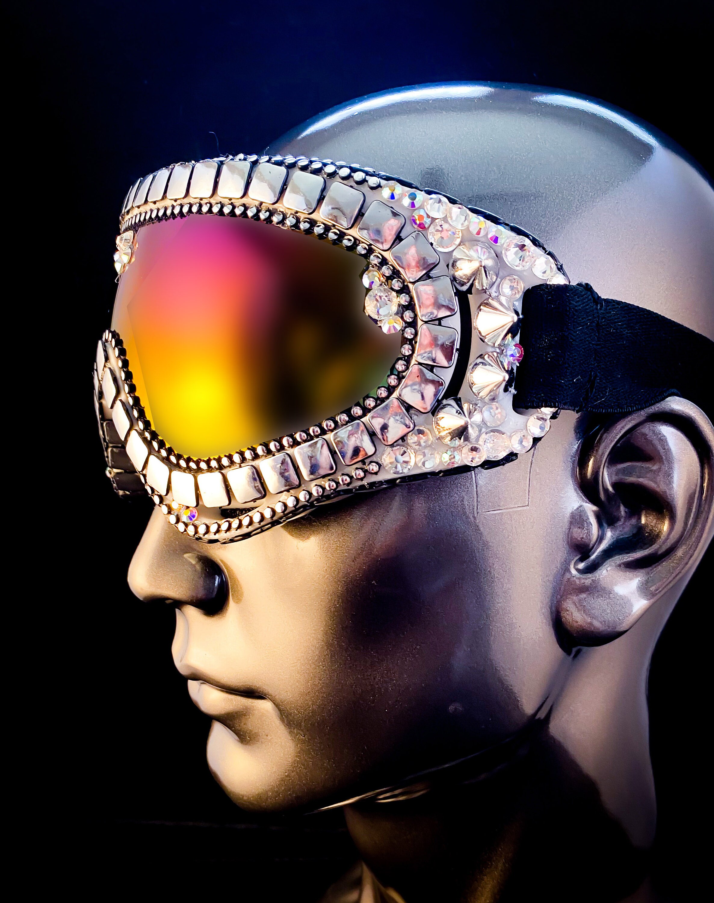 Made to Order Playa Goggles, White Lightning, Rhinestone Goggles, Music ...